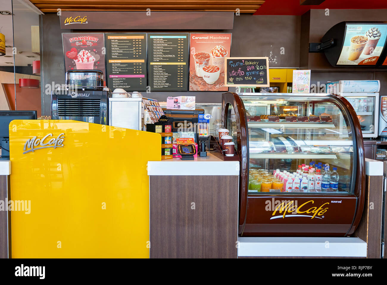PATTAYA, THAILAND - FEBRUARY 25, 2016: interior of McCafe. McCafe is a ...