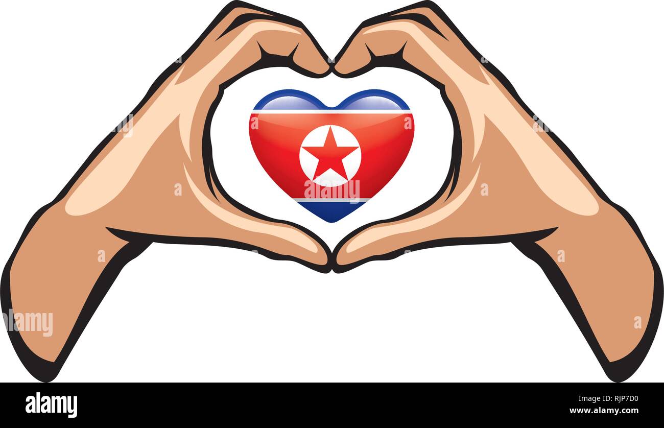 North Korea flag and hand on white background. Vector illustration ...