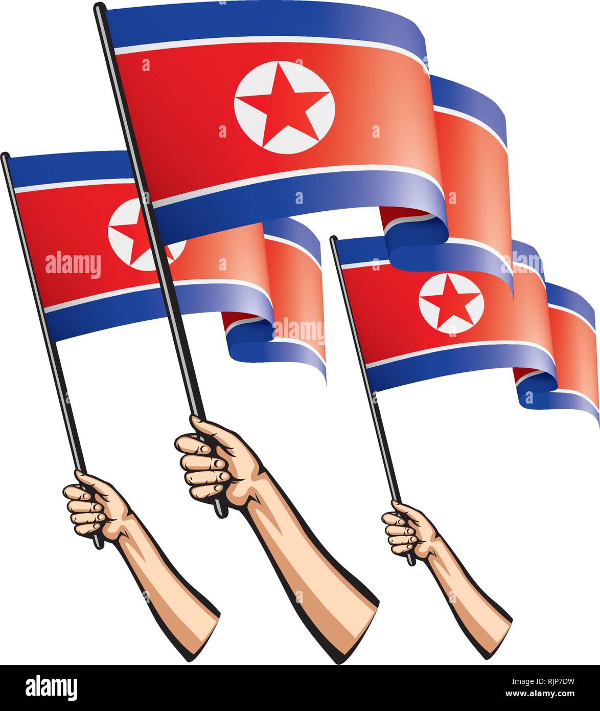 North Korea flag and hand on white background. Vector illustration ...