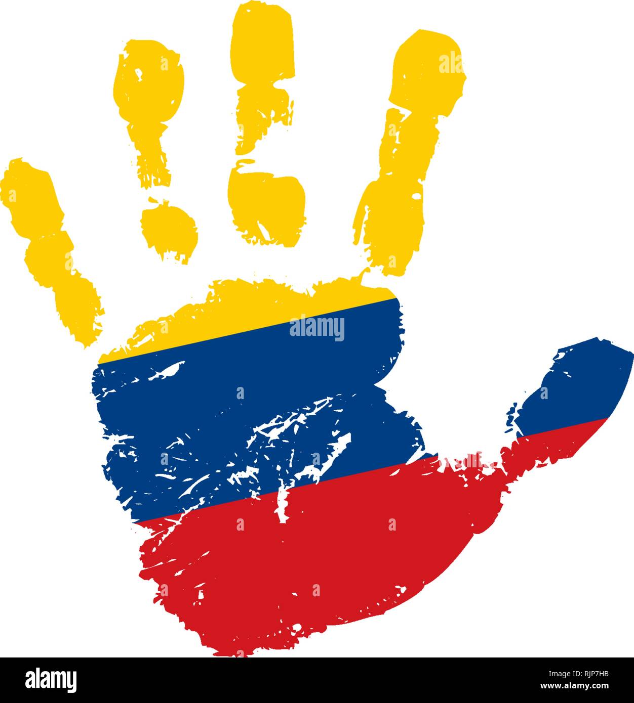 Colombia flag and hand on white background. Vector illustration Stock ...