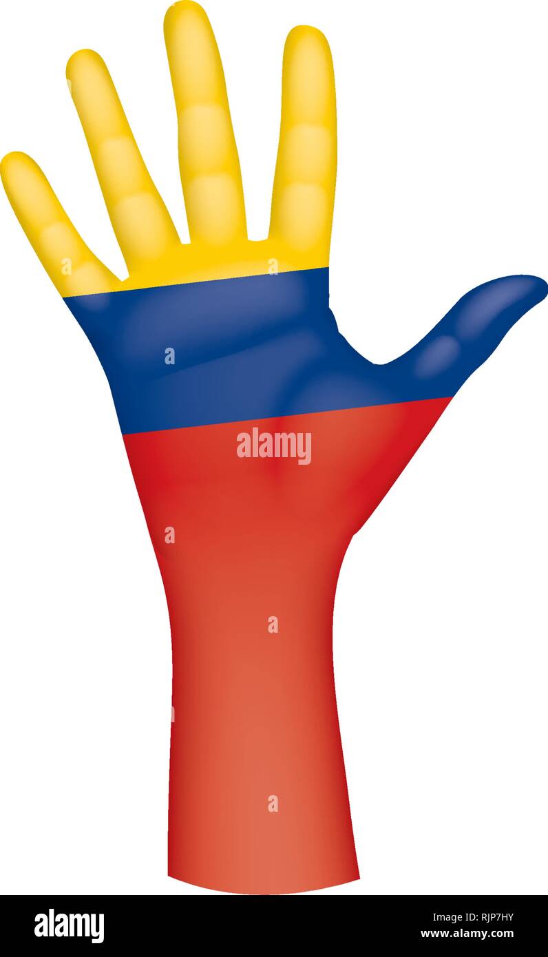 Colombia flag and hand on white background. Vector illustration Stock ...