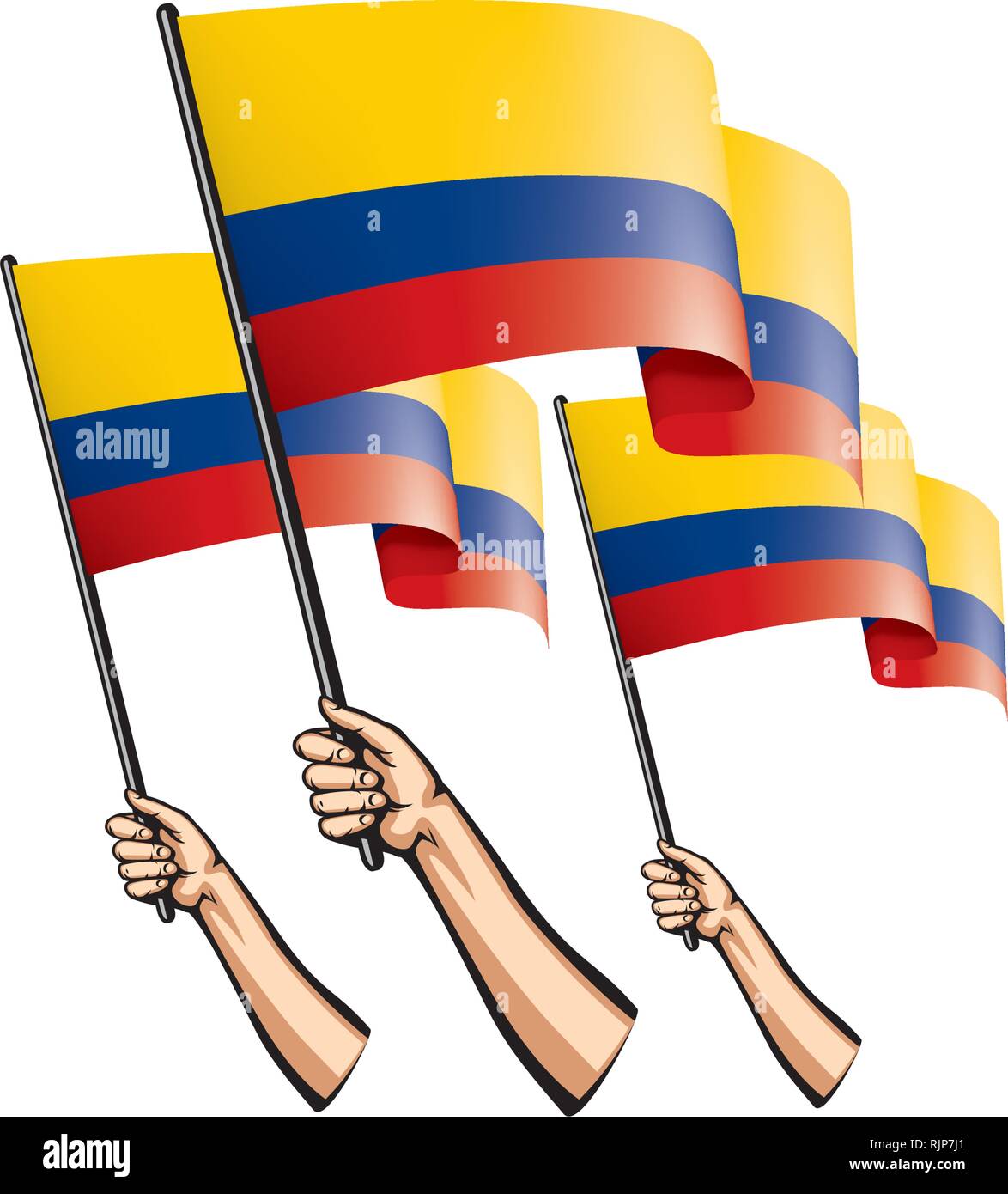 Colombia flag and hand on white background. Vector illustration Stock ...