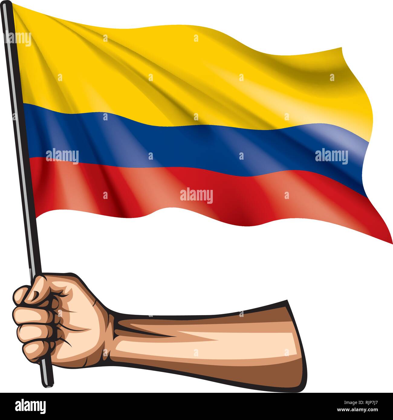 Colombia flag and hand on white background. Vector illustration Stock ...