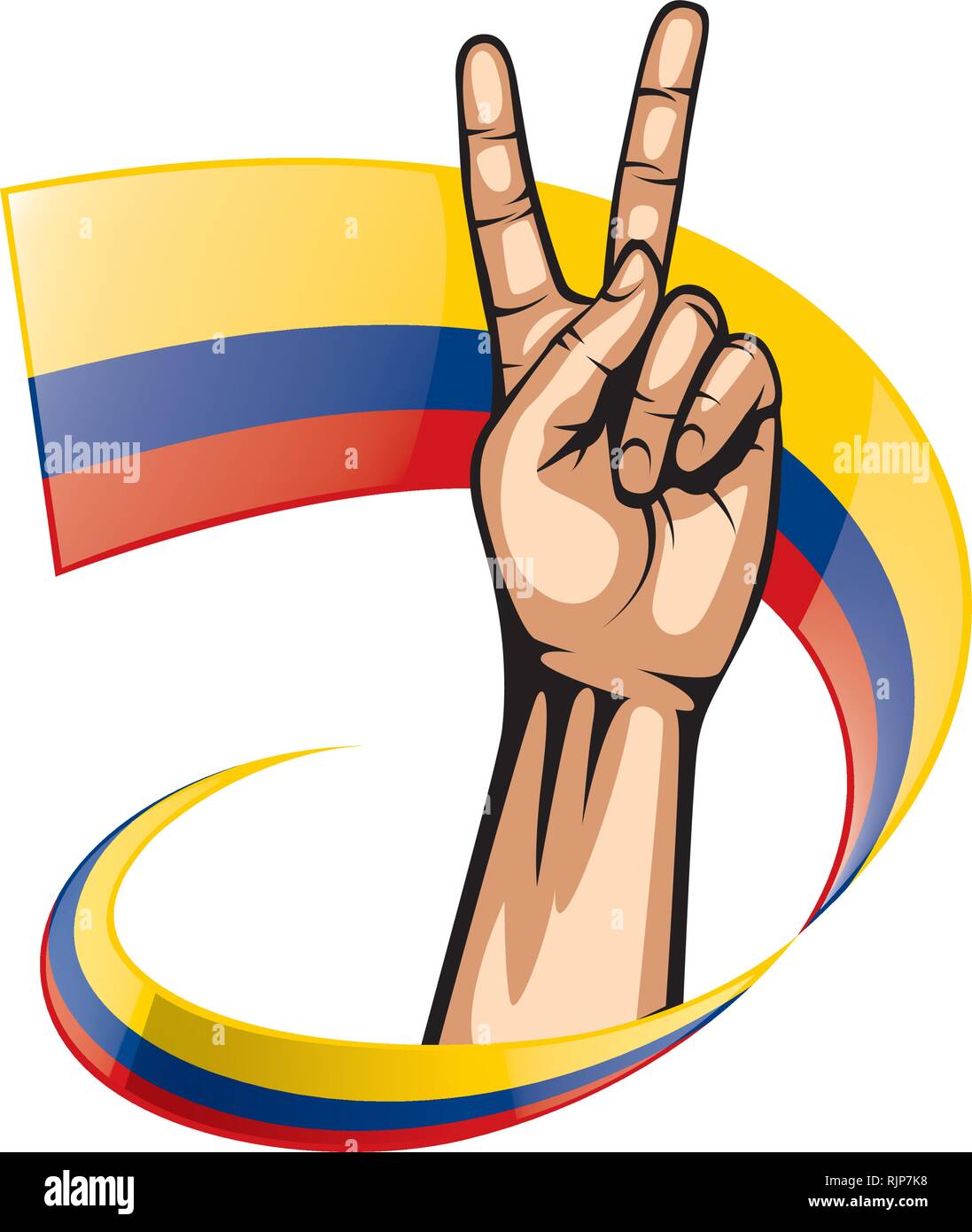 Colombia flag and hand on white background. Vector illustration Stock ...