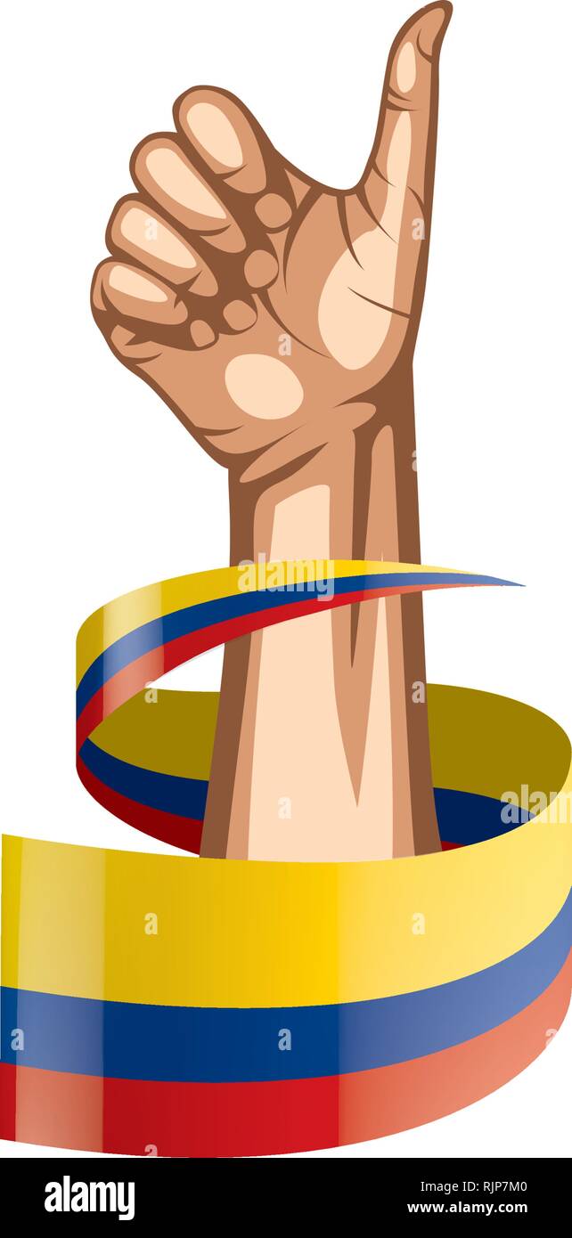 Colombia flag and hand on white background. Vector illustration Stock ...