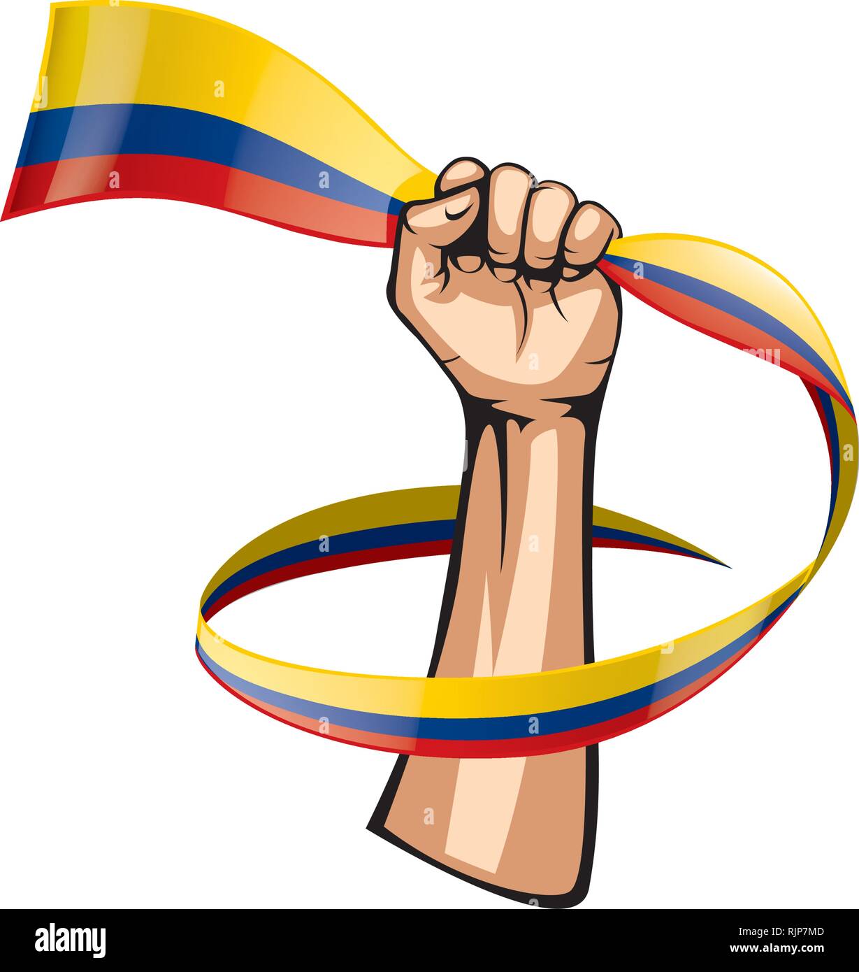 Colombia flag and hand on white background. Vector illustration Stock ...