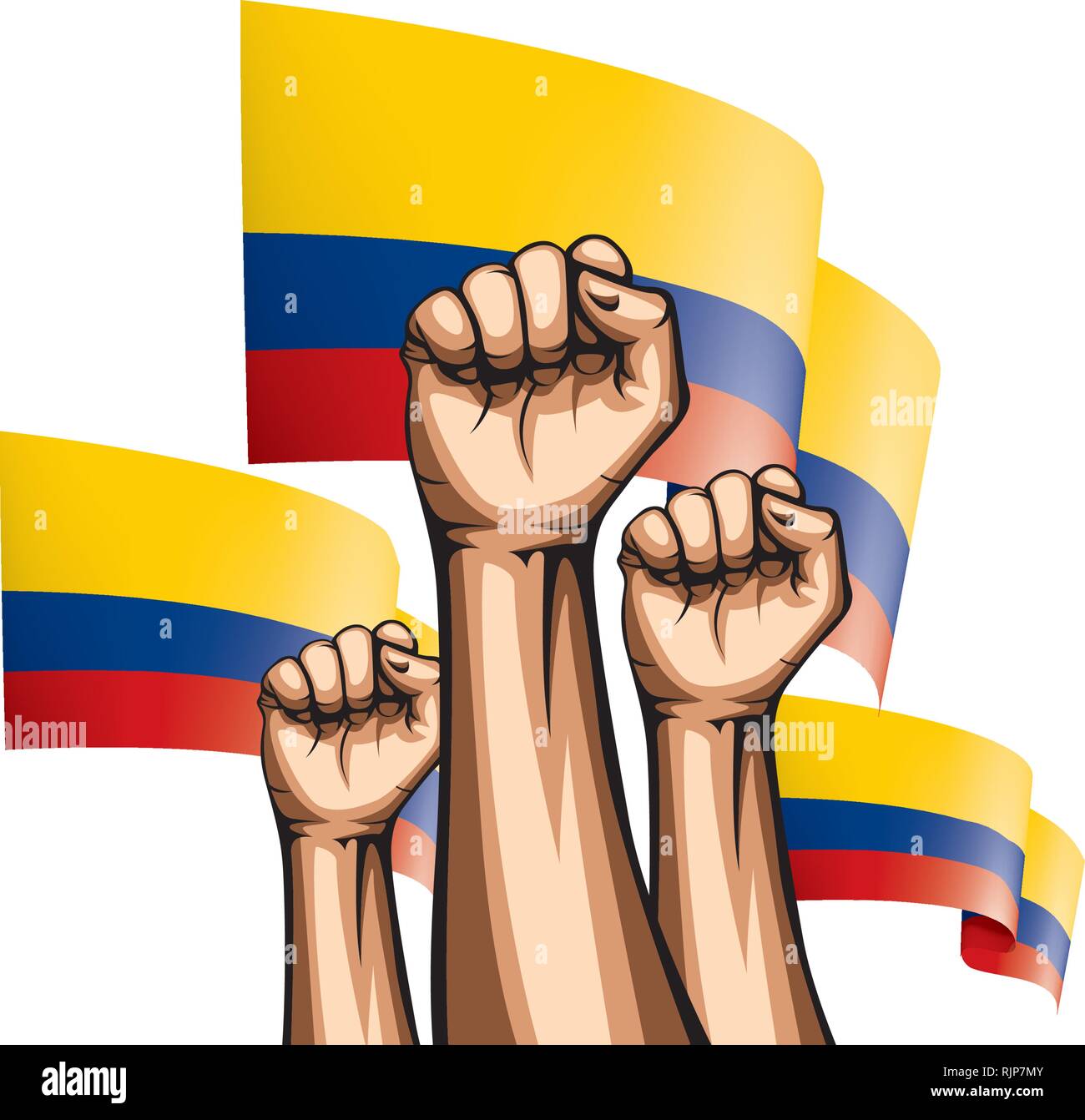 Colombia flag and hand on white background. Vector illustration Stock ...