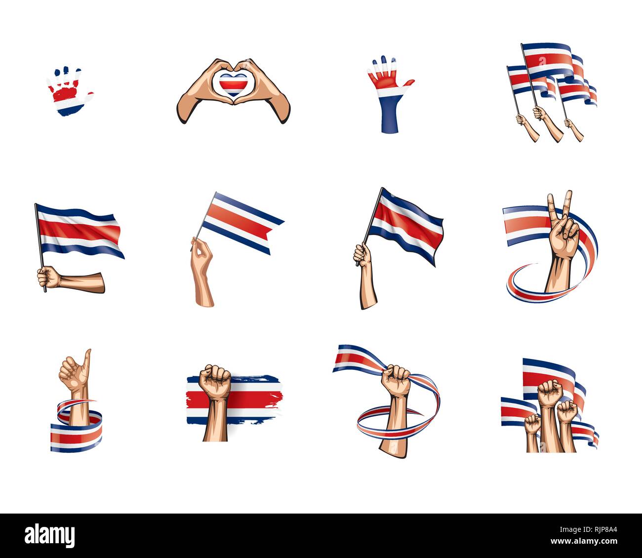 Costa Rica flag and hand on white background. Vector illustration Stock ...