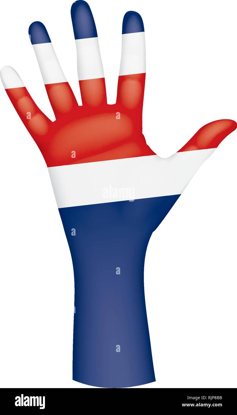 Costa Rica flag and hand on white background. Vector illustration Stock ...