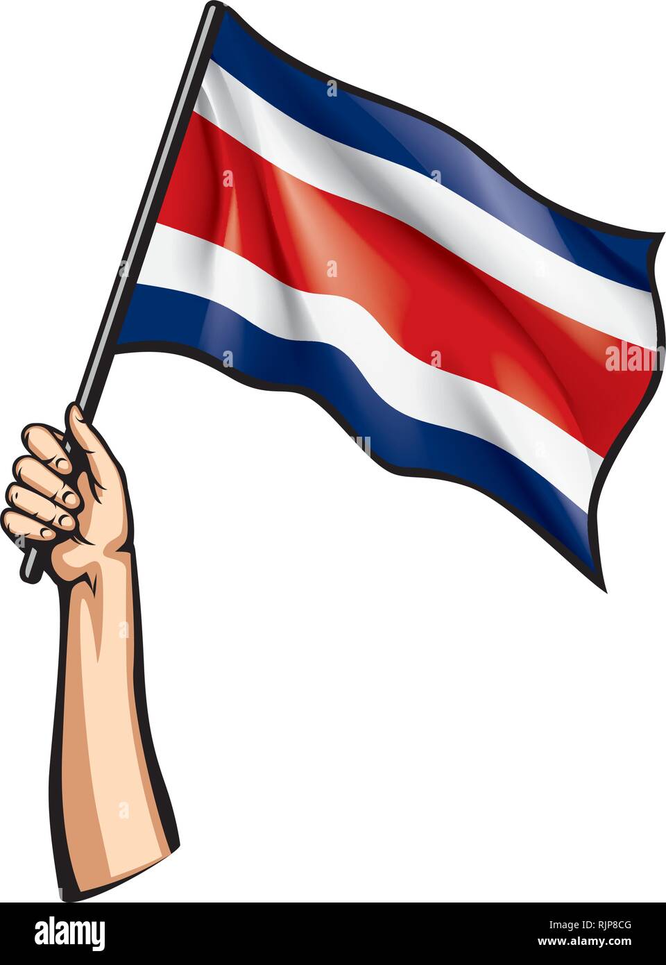 Costa Rica flag and hand on white background. Vector illustration Stock ...