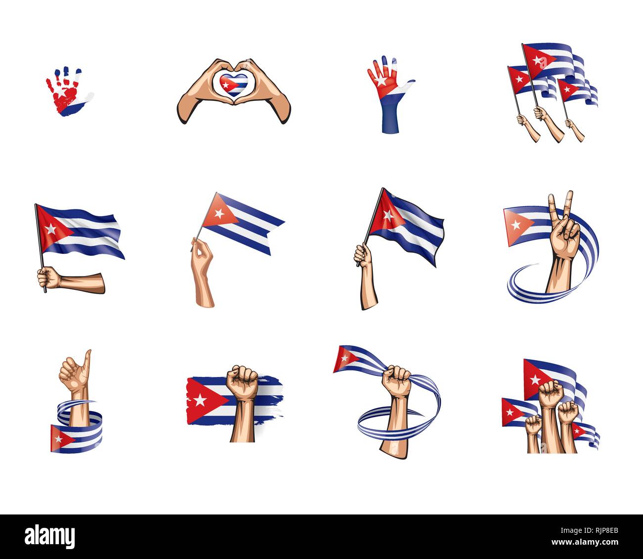 Cuba flag and hand on white background. Vector illustration Stock ...
