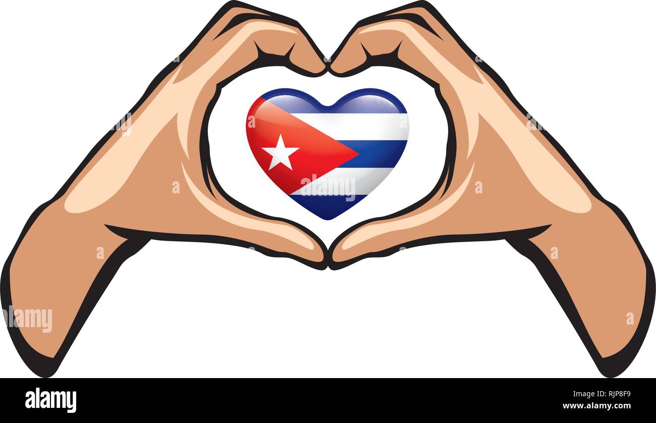 Cuba flag and hand on white background. Vector illustration Stock ...