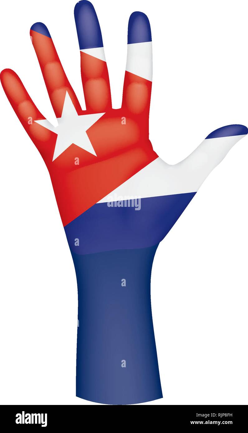 Cuba flag and hand on white background. Vector illustration Stock ...
