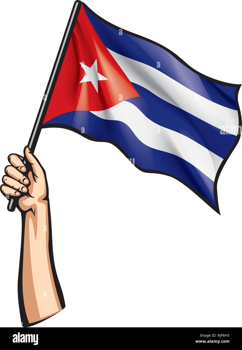 Cuba flag and hand on white background. Vector illustration Stock ...
