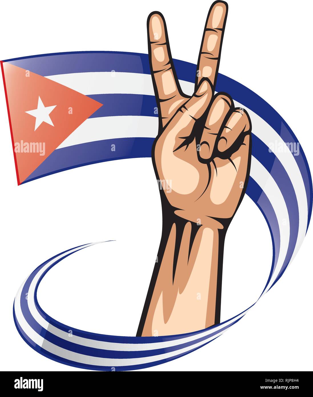 Cuba flag and hand on white background. Vector illustration Stock ...