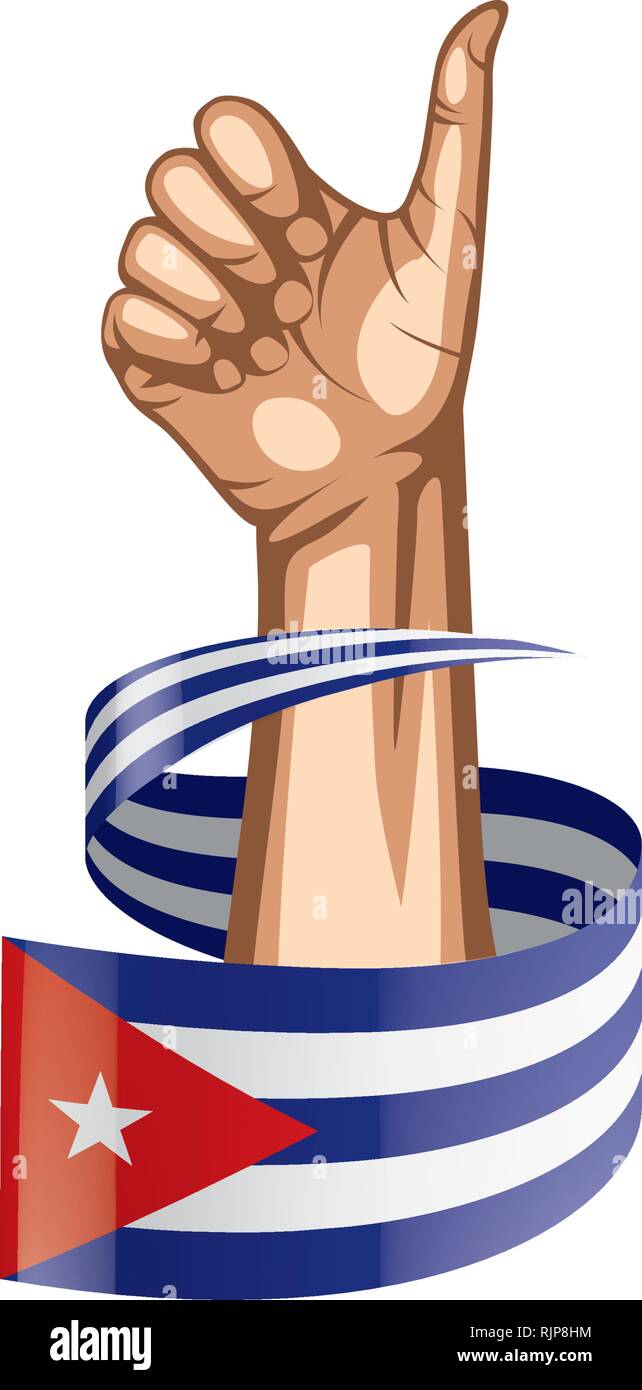 Cuba flag and hand on white background. Vector illustration Stock ...