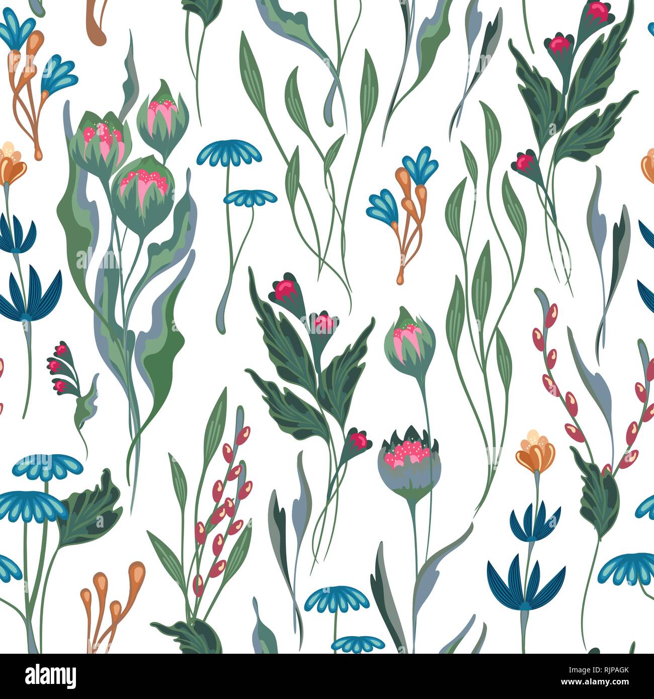Unusual bright floral pattern with hand draw fantasy flowers. Vector ...