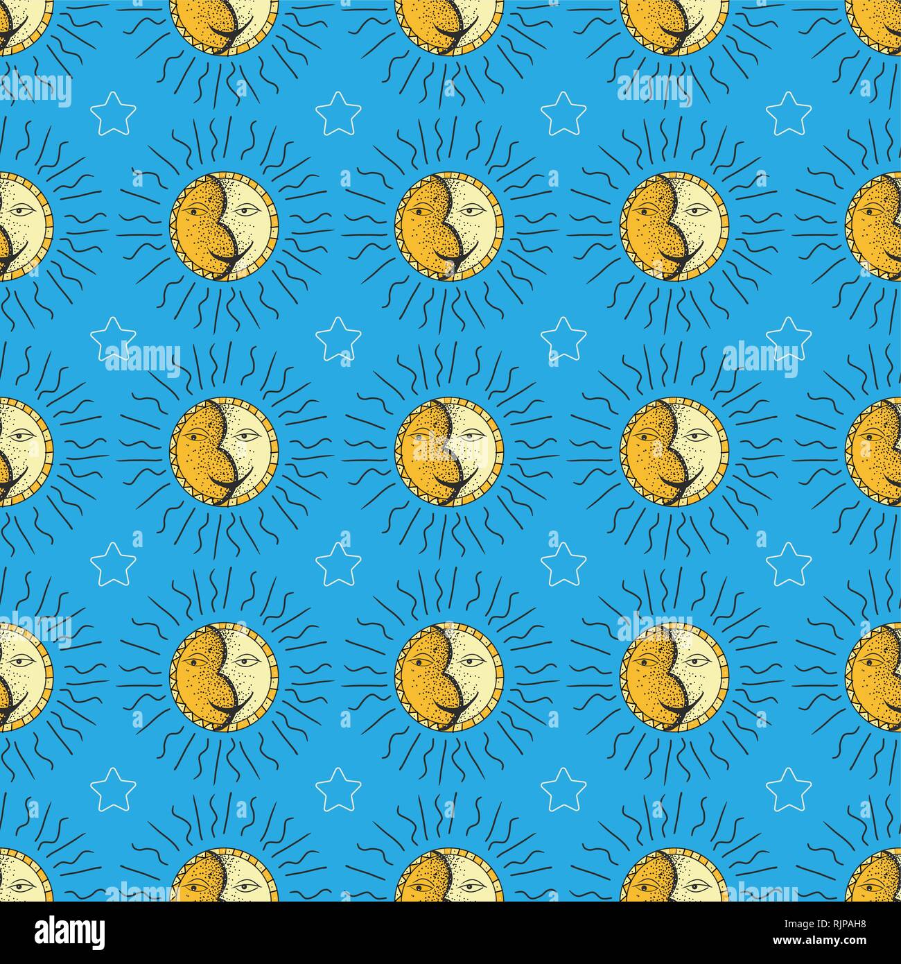 Doodle pattern. Styling the hand drawing. Hand drawn sun and moon ...