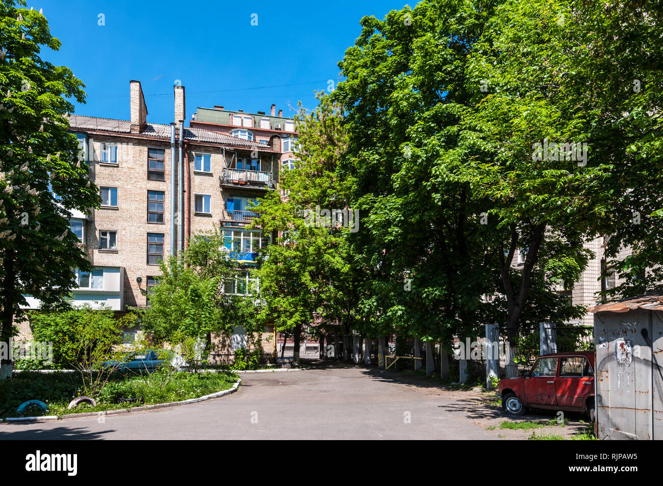 Kyiv, Ukraine - May 10, 2015: Podolsky courtyard in the historic ...