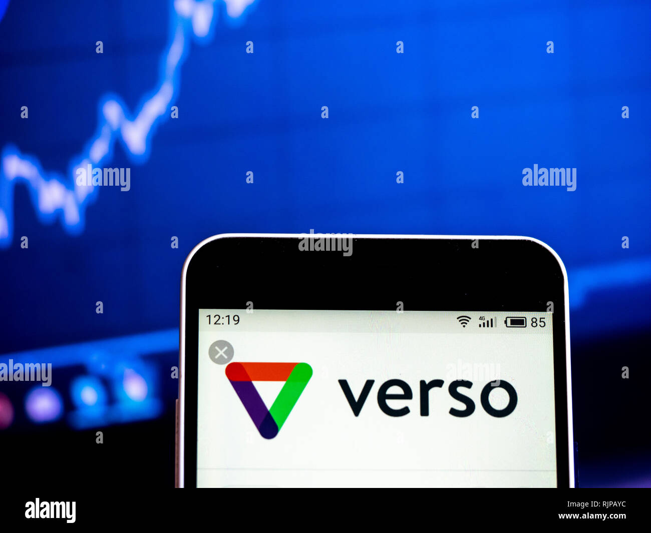 Verso Corporation Paper mill company logo seen displayed on smart phone ...