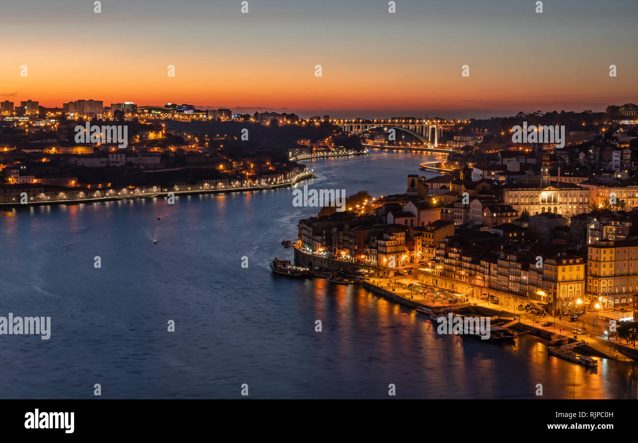 porto view from dom luis bridge at night cityscape nighscape Stock ...
