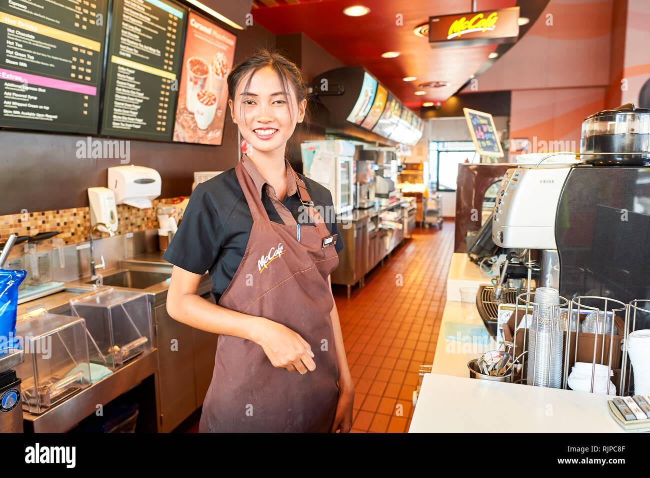 PATTAYA, THAILAND - FEBRUARY 21, 2016: worker at McCafe in Thailand ...
