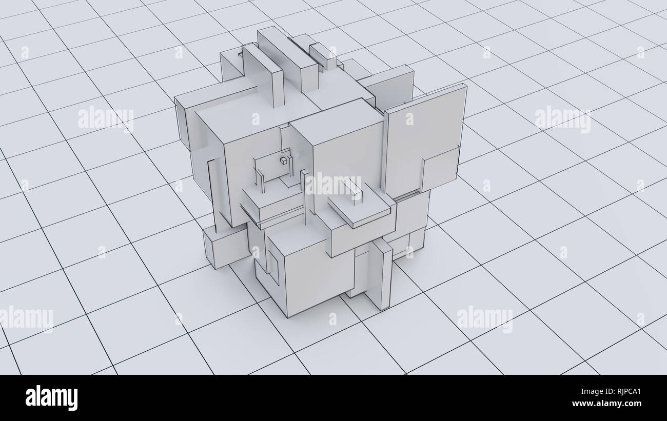 Abstract 3d object consisting of cubes. White background Stock Photo ...