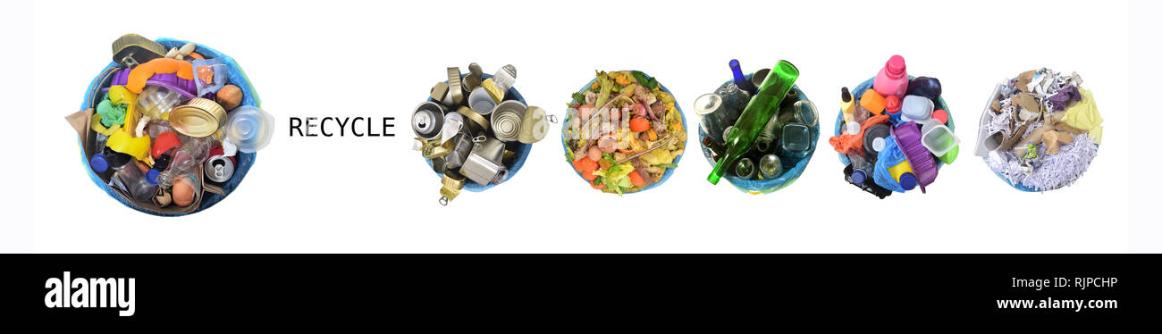 garbage without recycling, recycled garbage on white background Stock ...