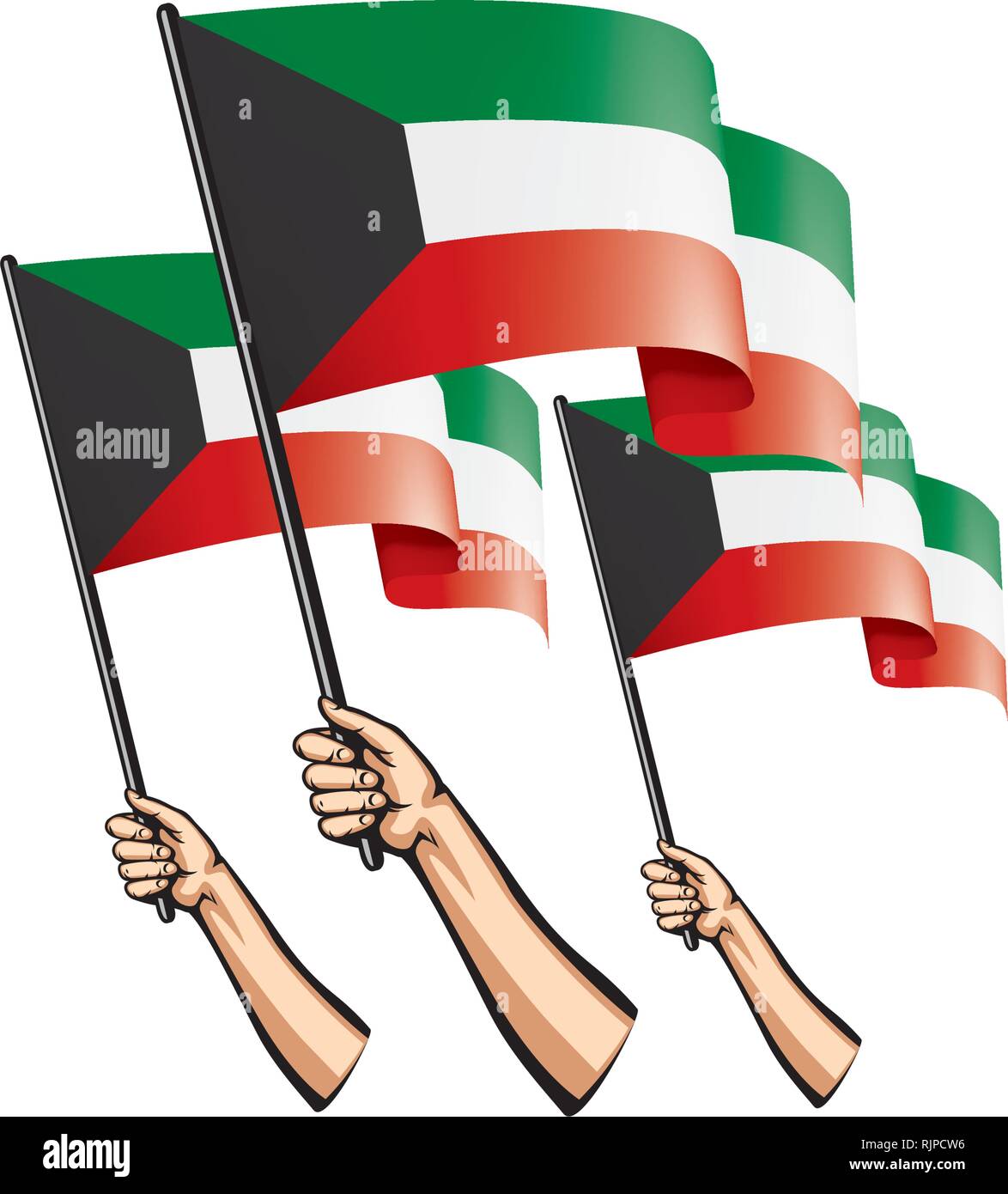 Kuwait flag and hand on white background. Vector illustration Stock ...