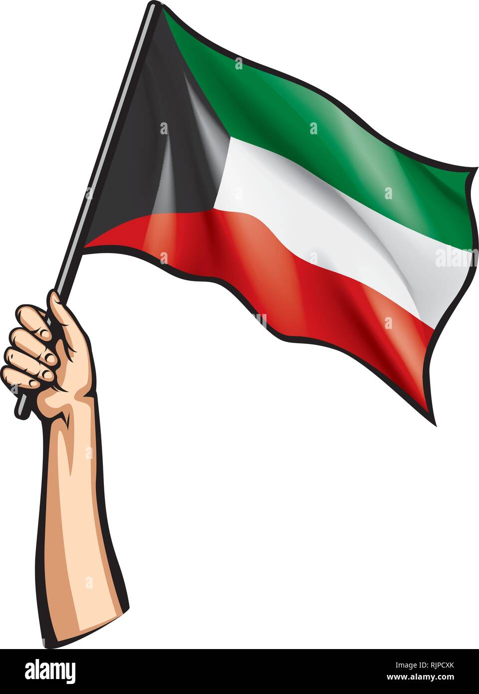 Kuwait flag and hand on white background. Vector illustration Stock ...