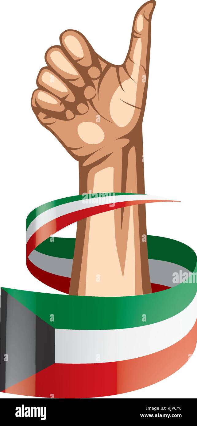Kuwait flag and hand on white background. Vector illustration Stock ...