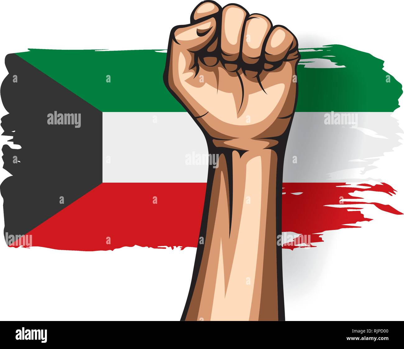 Kuwait flag and hand on white background. Vector illustration Stock ...