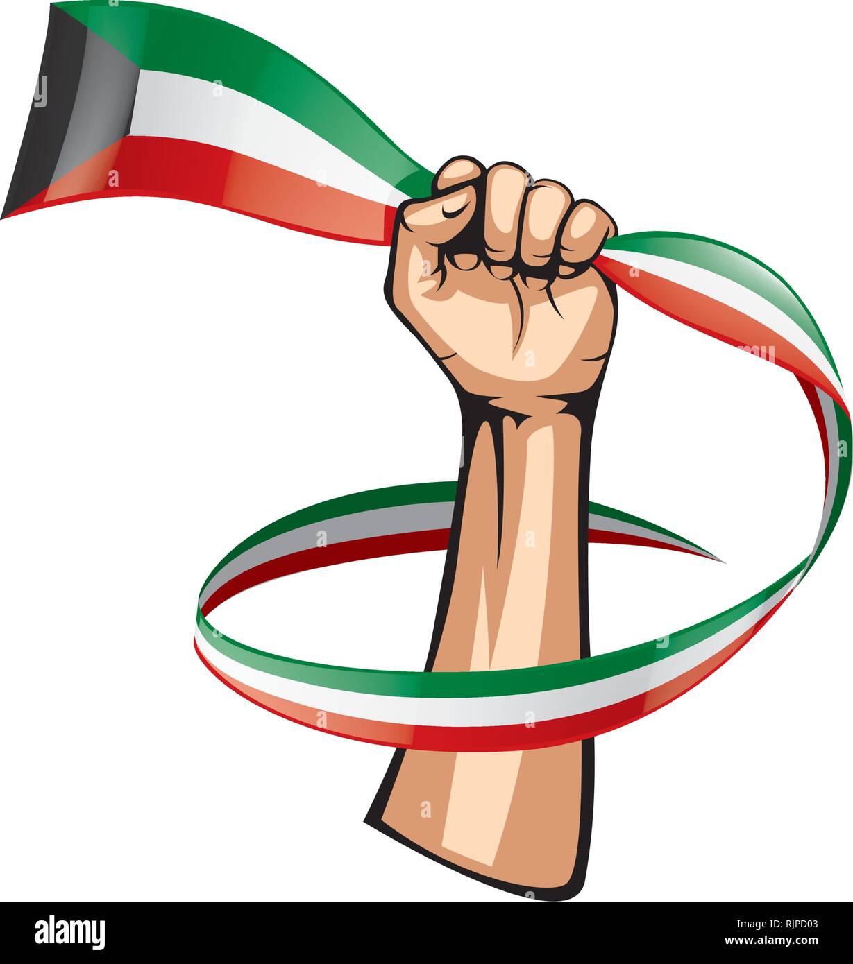 Kuwait flag and hand on white background. Vector illustration Stock ...