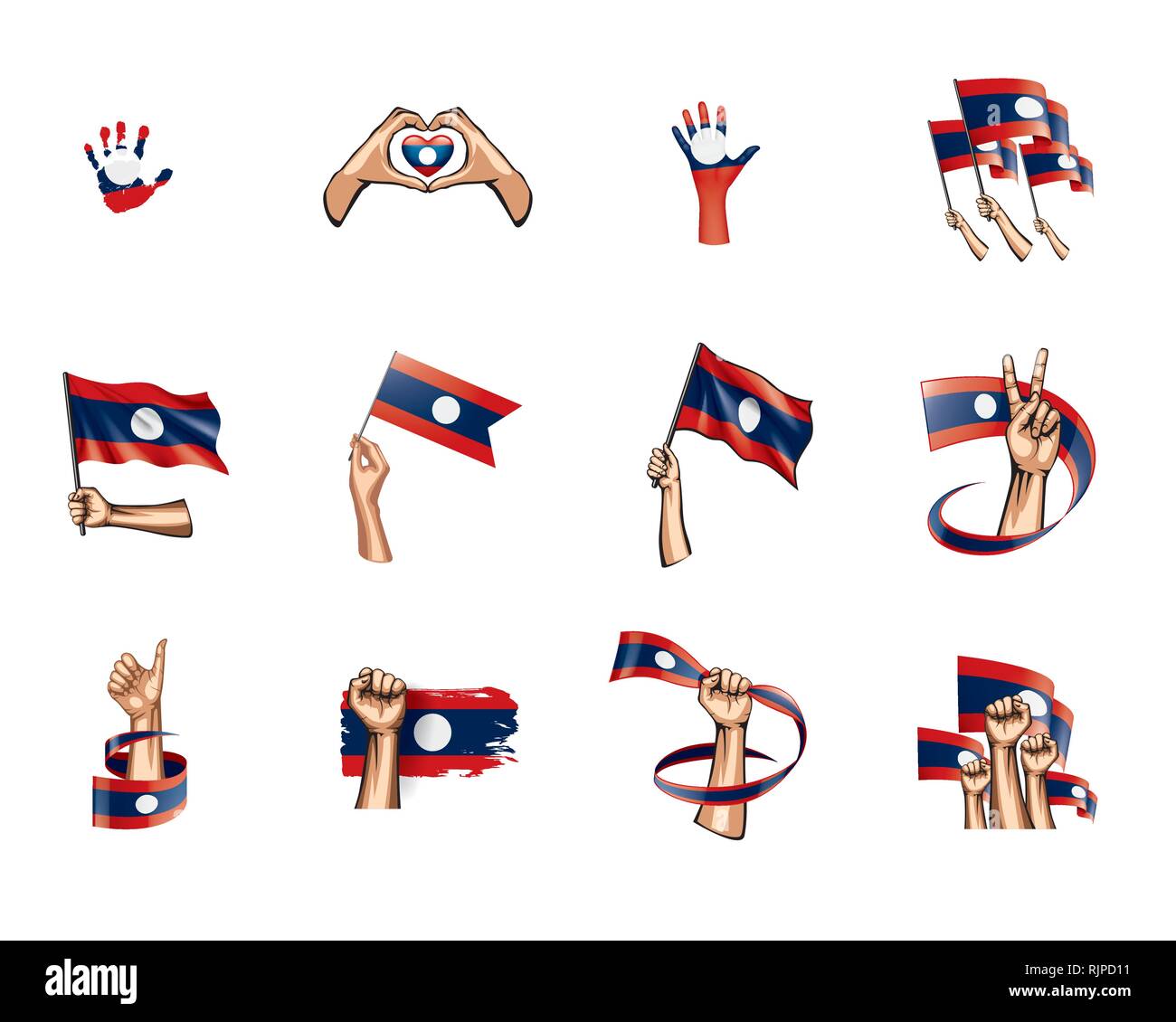 Laos flag and hand on white background. Vector illustration Stock ...