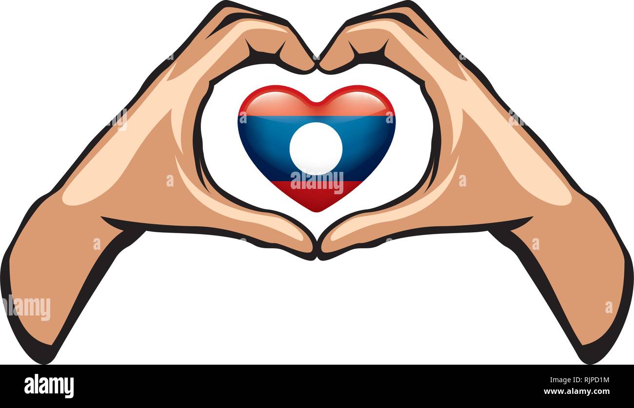 Laos flag and hand on white background. Vector illustration Stock ...