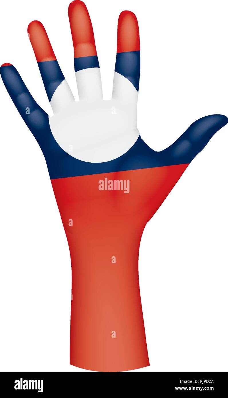 Laos flag and hand on white background. Vector illustration Stock ...