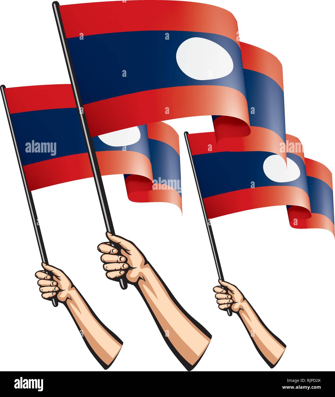 Laos flag and hand on white background. Vector illustration Stock ...