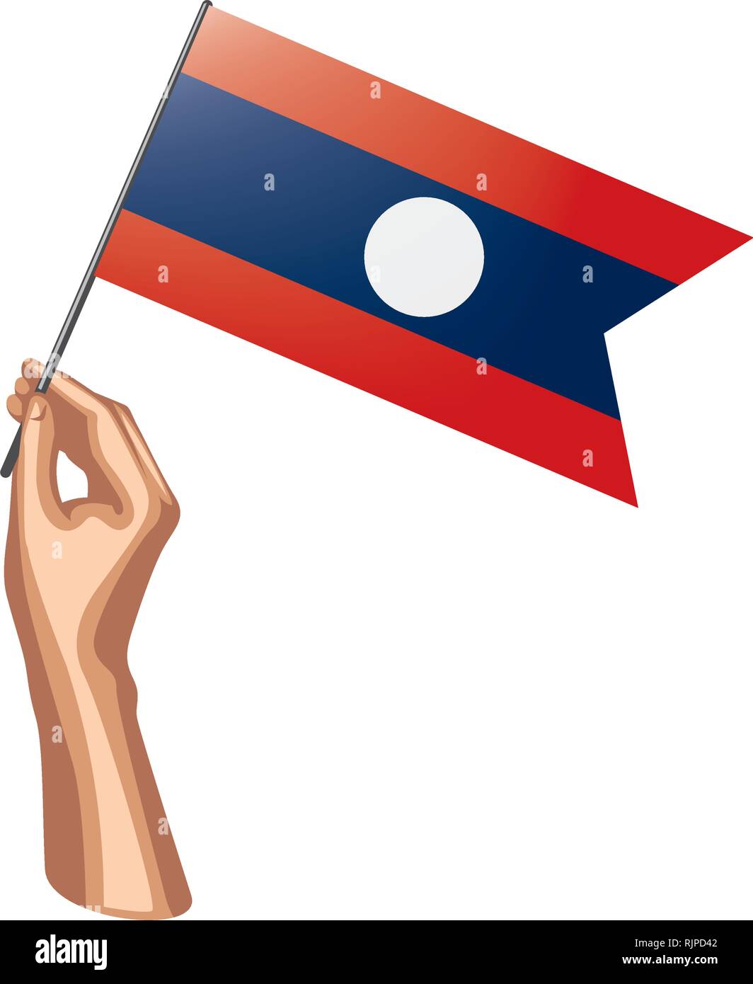 Laos flag and hand on white background. Vector illustration Stock ...