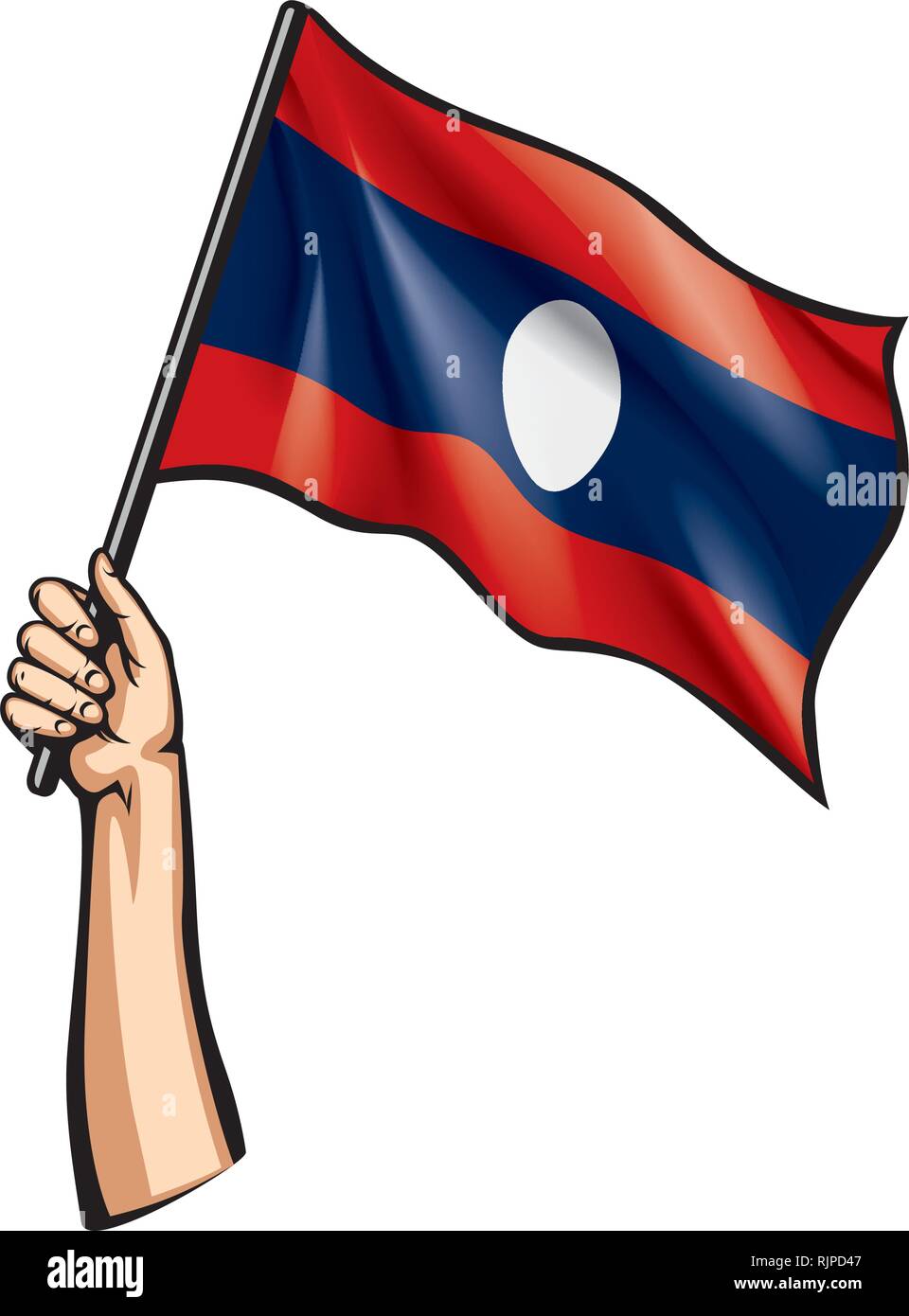 Laos flag and hand on white background. Vector illustration Stock ...