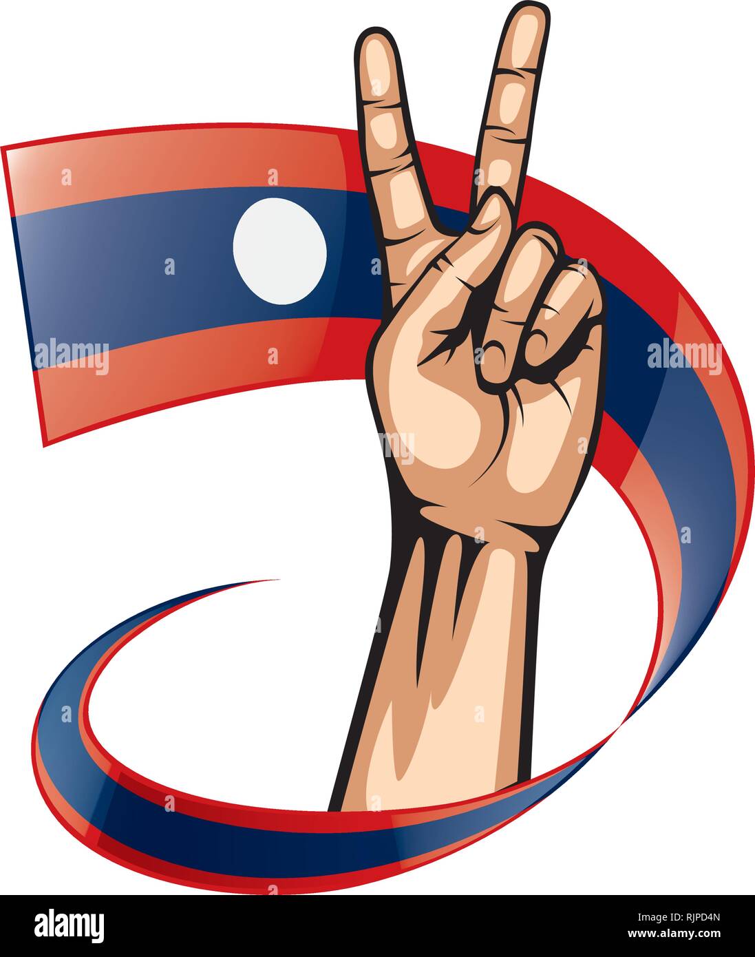 Laos flag and hand on white background. Vector illustration Stock ...
