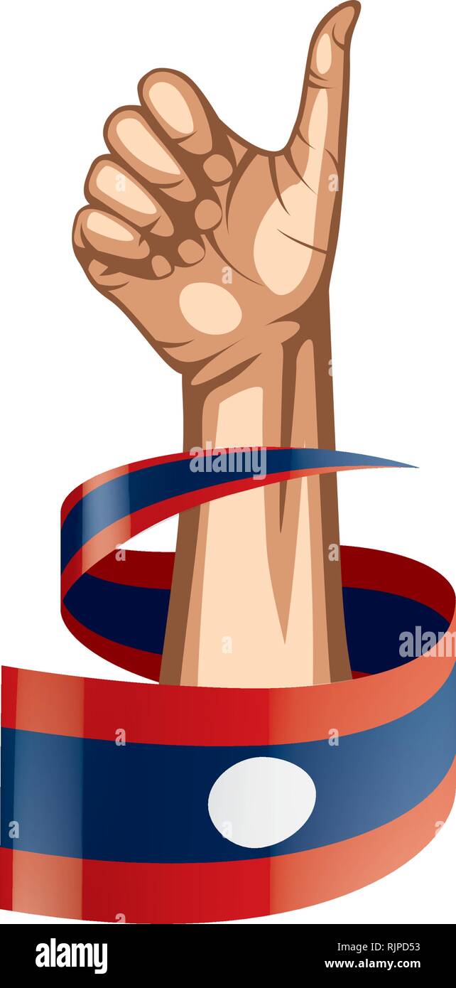 Laos flag and hand on white background. Vector illustration Stock ...