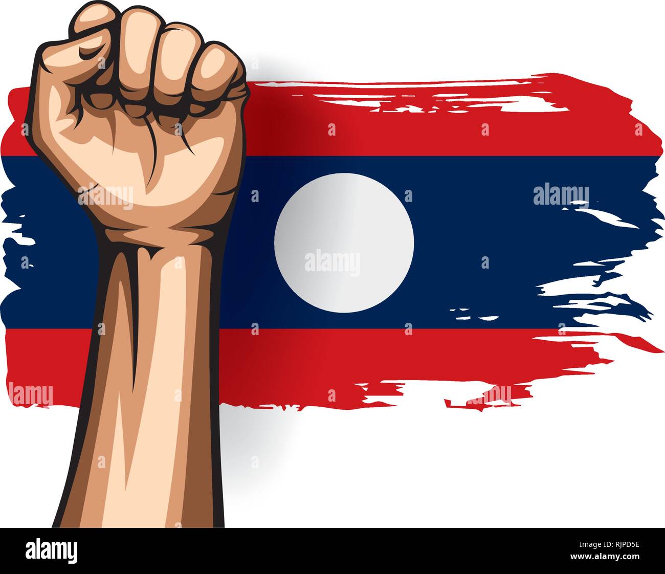 Laos flag and hand on white background. Vector illustration Stock ...