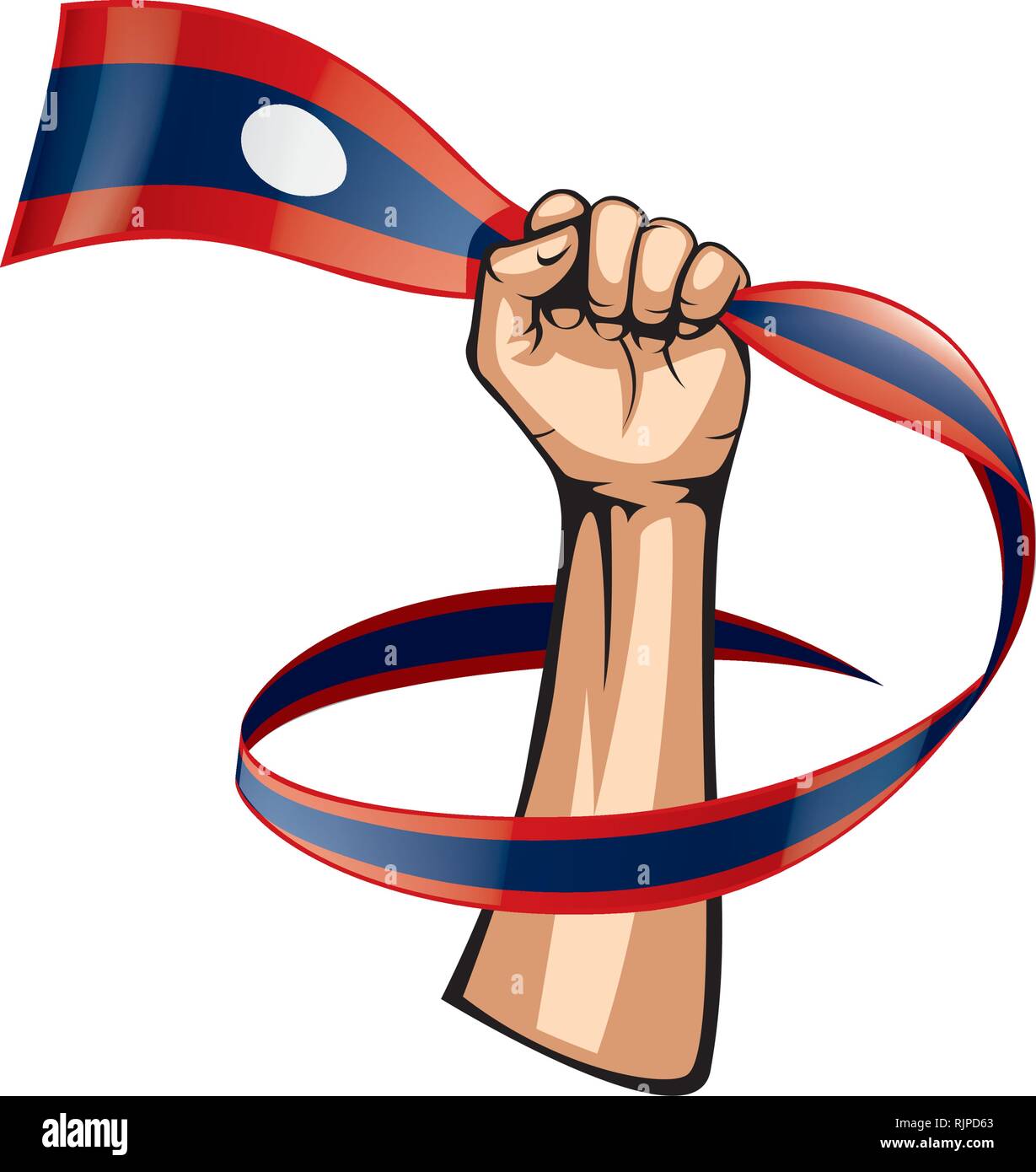 Laos flag and hand on white background. Vector illustration Stock ...