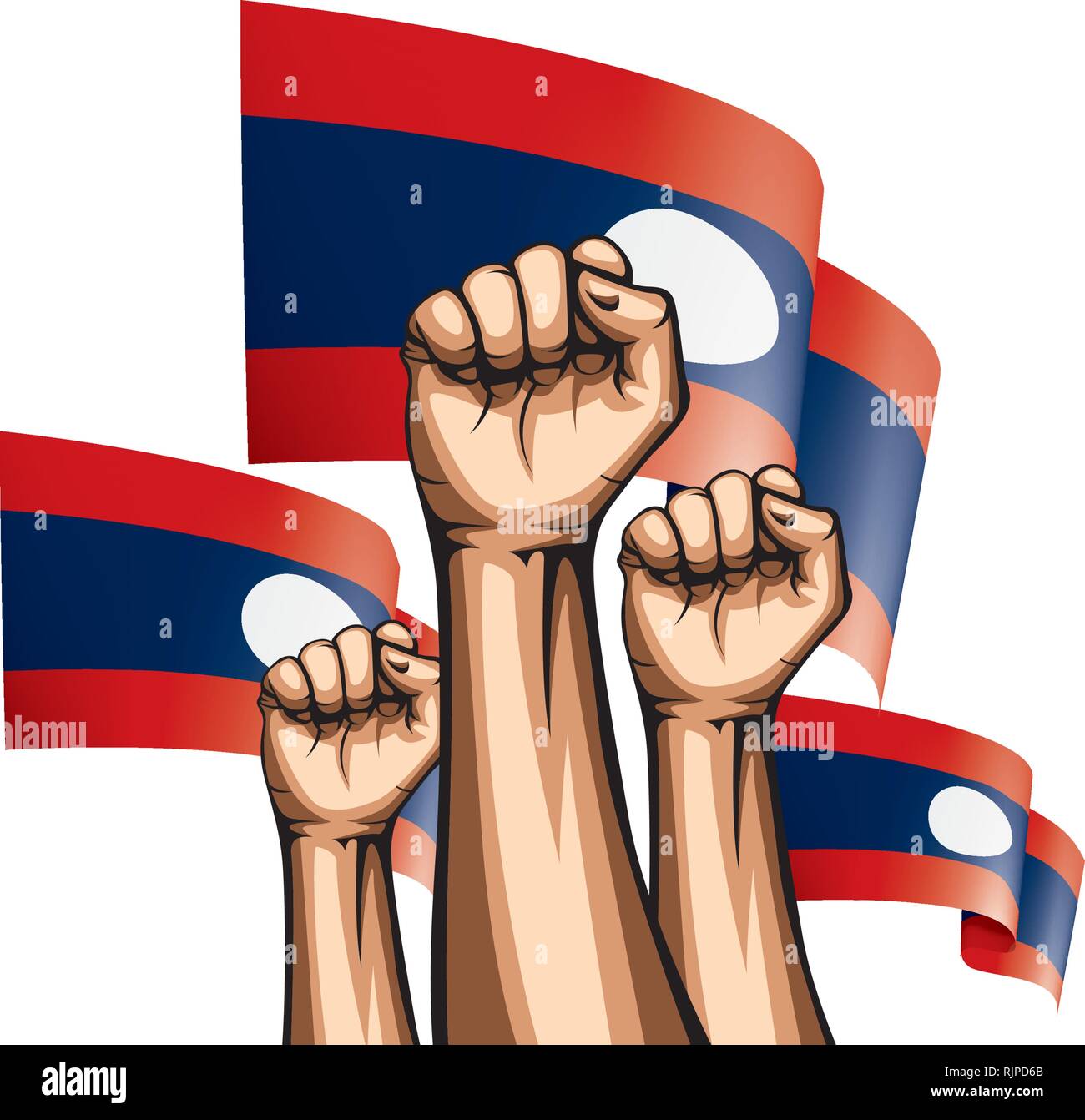 Laos flag and hand on white background. Vector illustration Stock ...