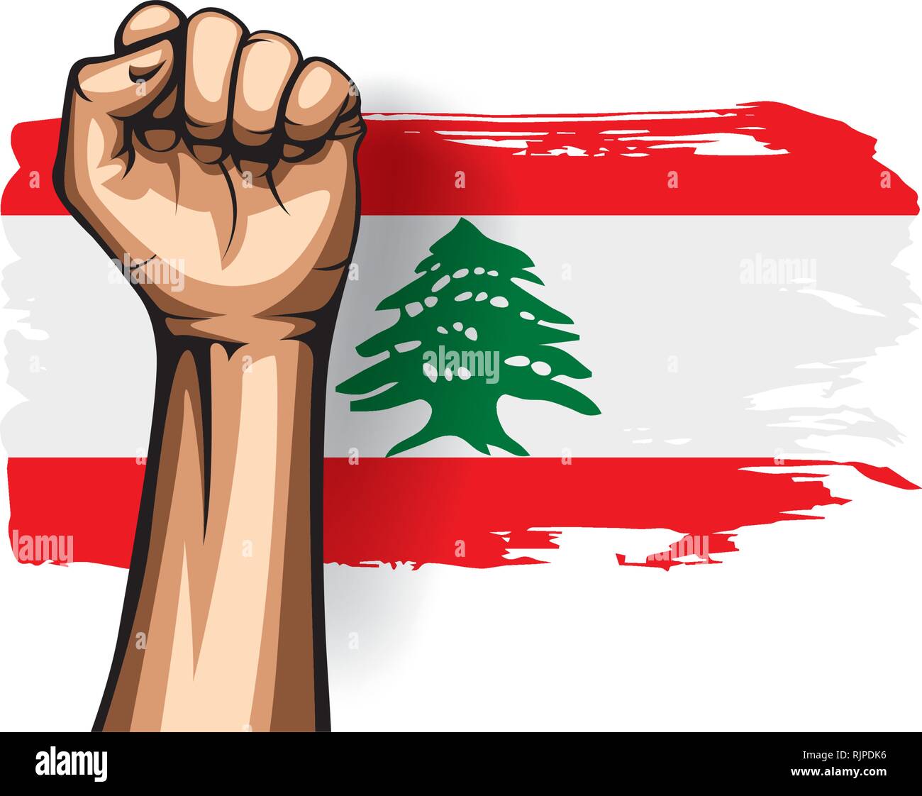 Lebanese flag and hand on white background. Vector illustration Stock ...