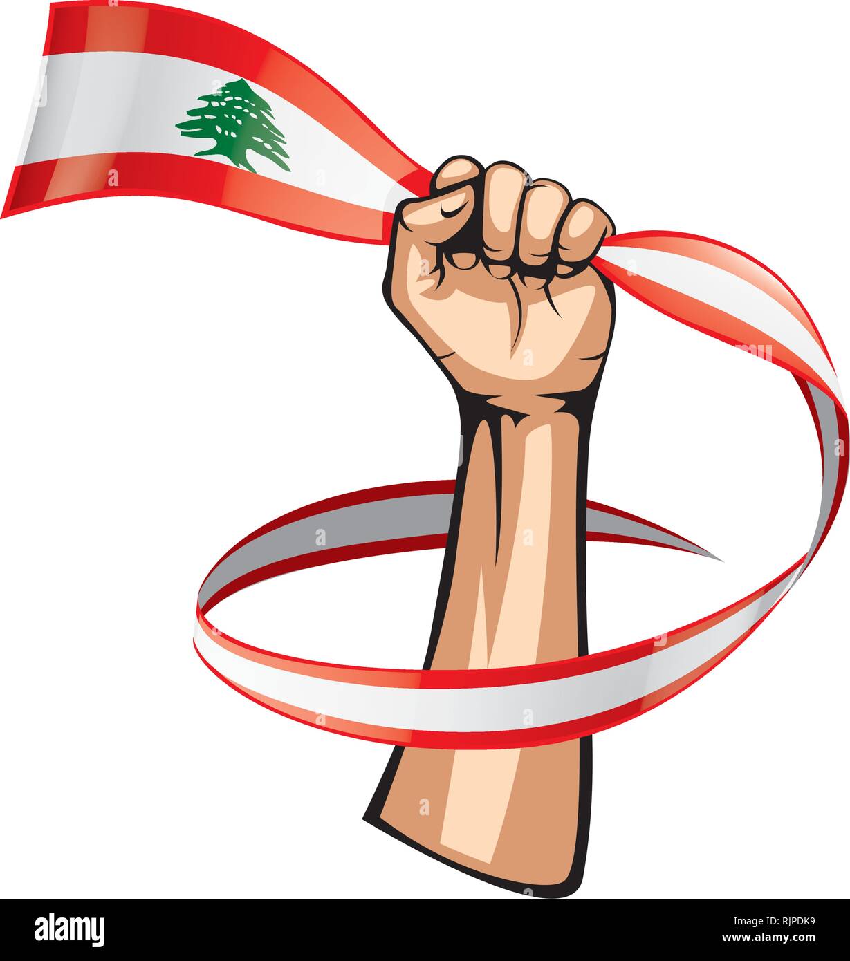 Lebanese flag and hand on white background. Vector illustration Stock ...