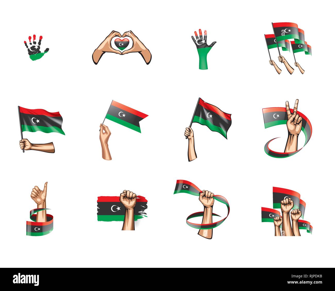 Libya flag and hand on white background. Vector illustration Stock ...