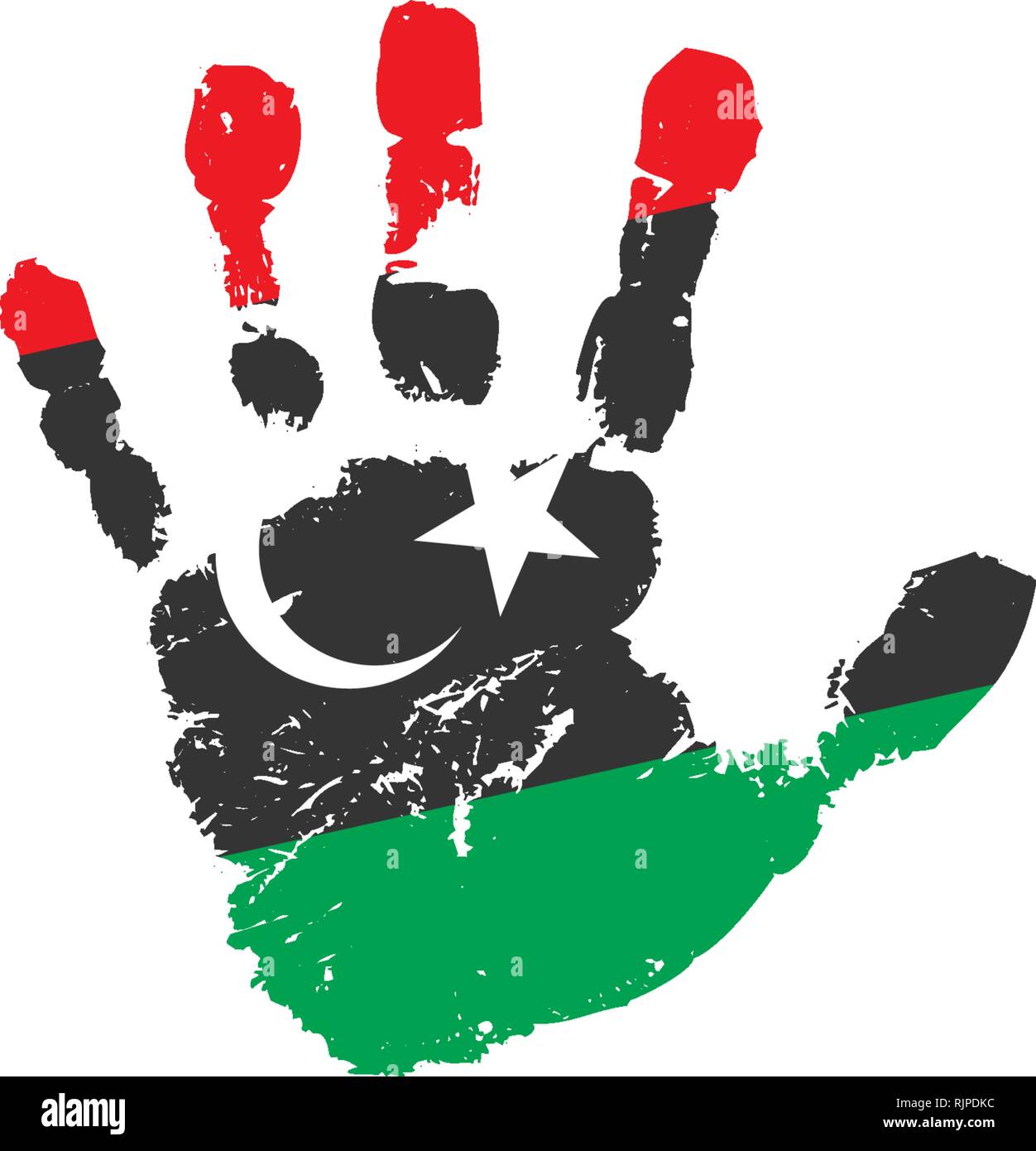 Libya flag and hand on white background. Vector illustration Stock ...