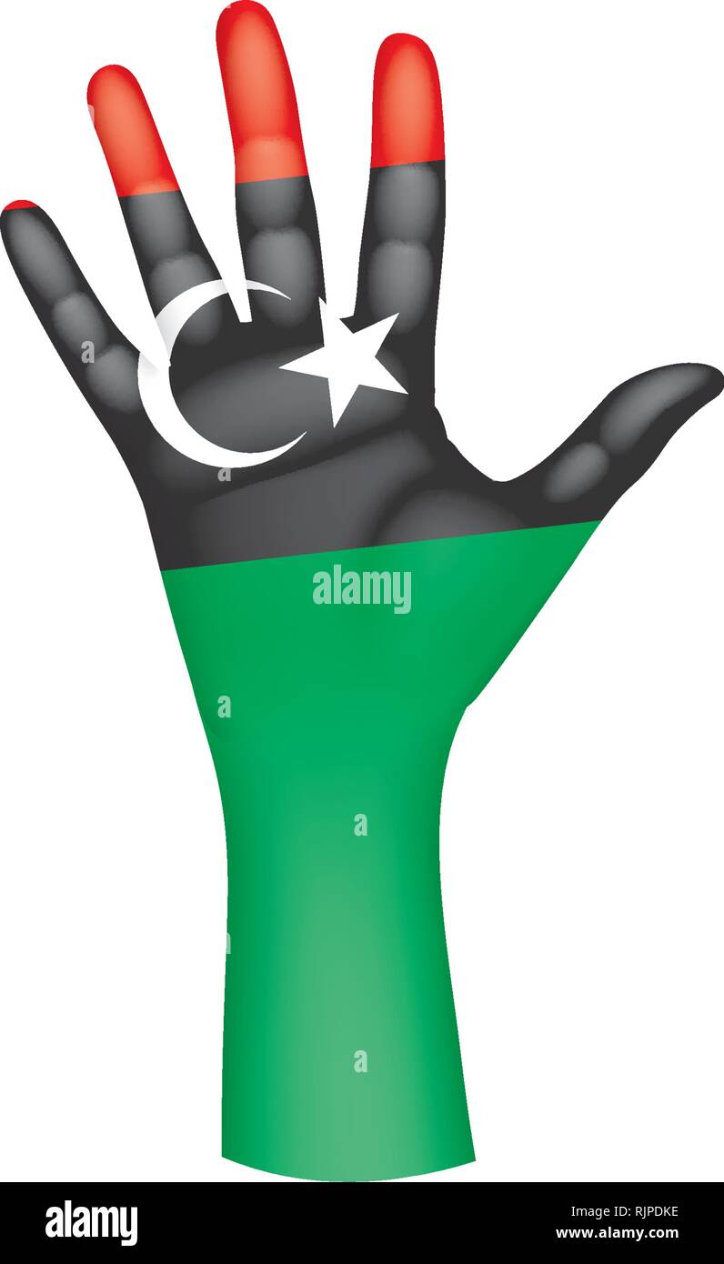 Libya flag and hand on white background. Vector illustration Stock ...