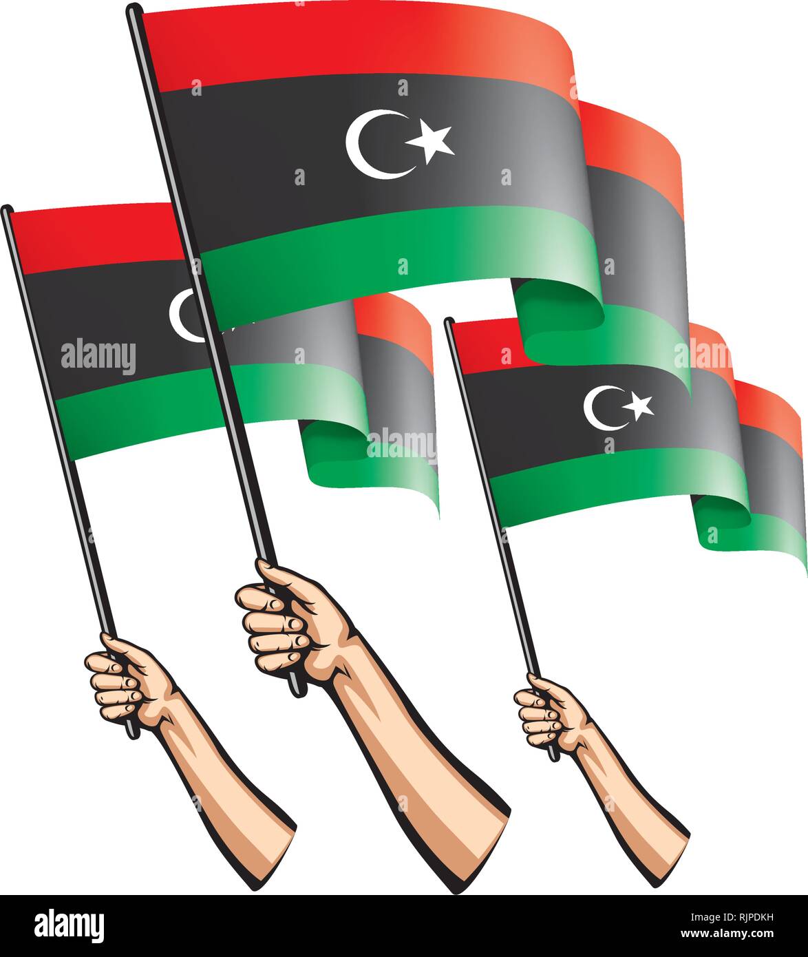 Libya flag and hand on white background. Vector illustration Stock ...